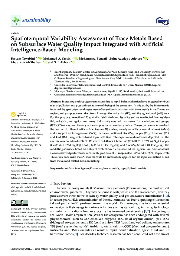 (PDF) Spatiotemporal Variability Assessment of Trace Metals Based on Subsurface Water Quality ...