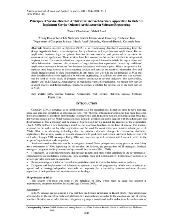 Pdf Principles Of Service Oriented Architecture And Web Services Application In Order To