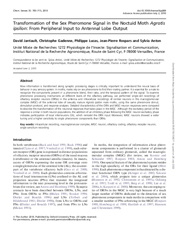 (PDF) Pheromone Signal Transformation in Moth Neurons