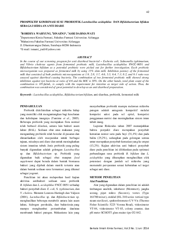 (PDF) Prospektif Kombinasi Susu Probiotik Lactobacillus acidophilus Dan Bifidobacterium bifidum ...