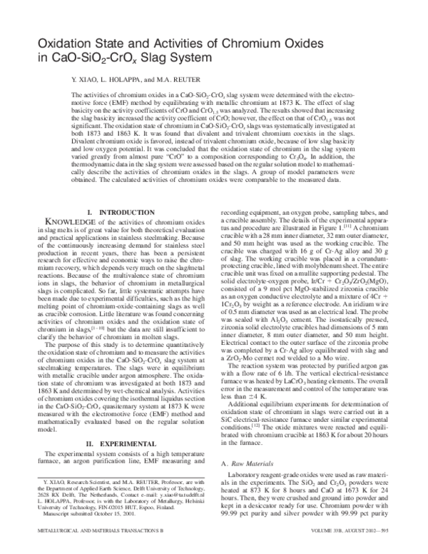 (PDF) Oxidation state and activities of chromium oxides in CaO-SiO2 ...