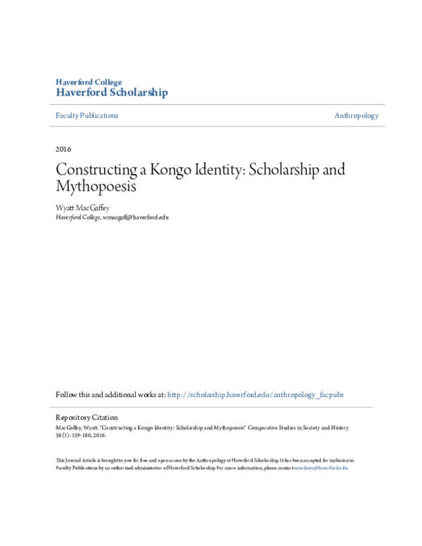 (PDF) Constructing a Kongo Identity: Scholarship and Mythopoesis