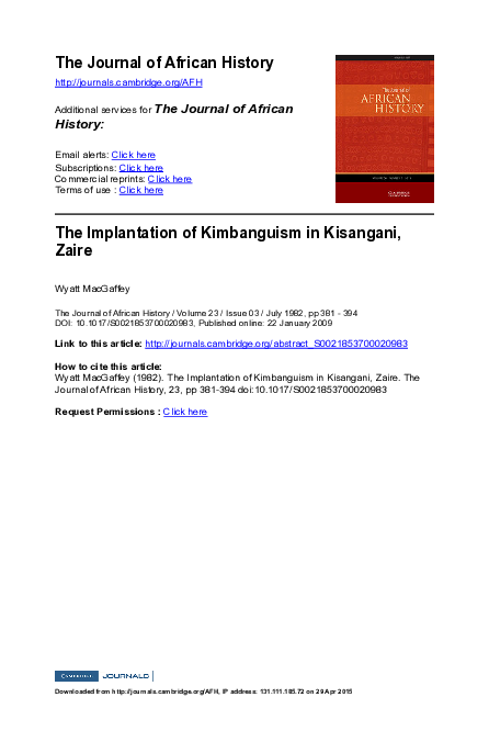 (PDF) The Implantation of Kimbanguism in Kisangani, Zaire