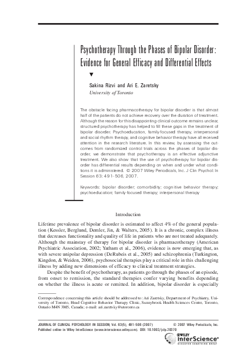 (PDF) Psychotherapy through the phases of bipolar disorder: Evidence ...