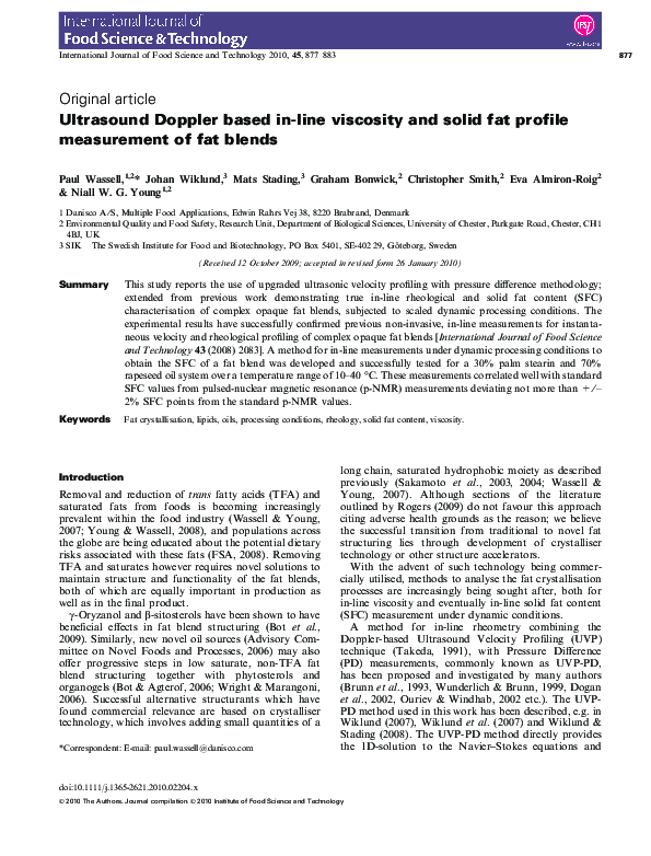(PDF) Ultrasound Doppler based in-line viscosity and solid fat profile ...