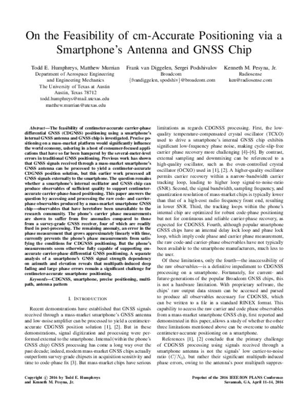 (PDF) On the feasibility of cm-accurate positioning via a smartphone's ...