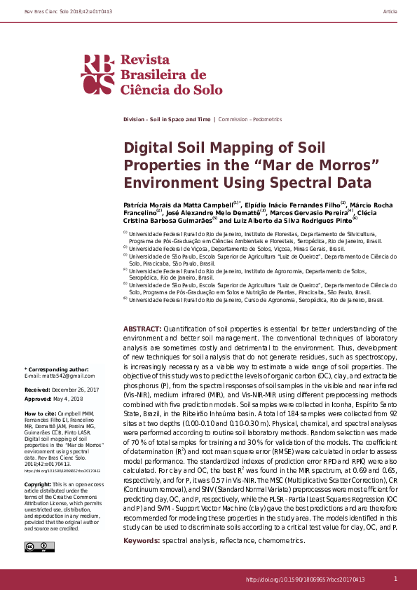 (PDF) Digital Soil Mapping of Soil Properties in the “Mar de Morros ... (PDF) Digital Soil Mapping of Soil Properties in the “Mar de Morros ...