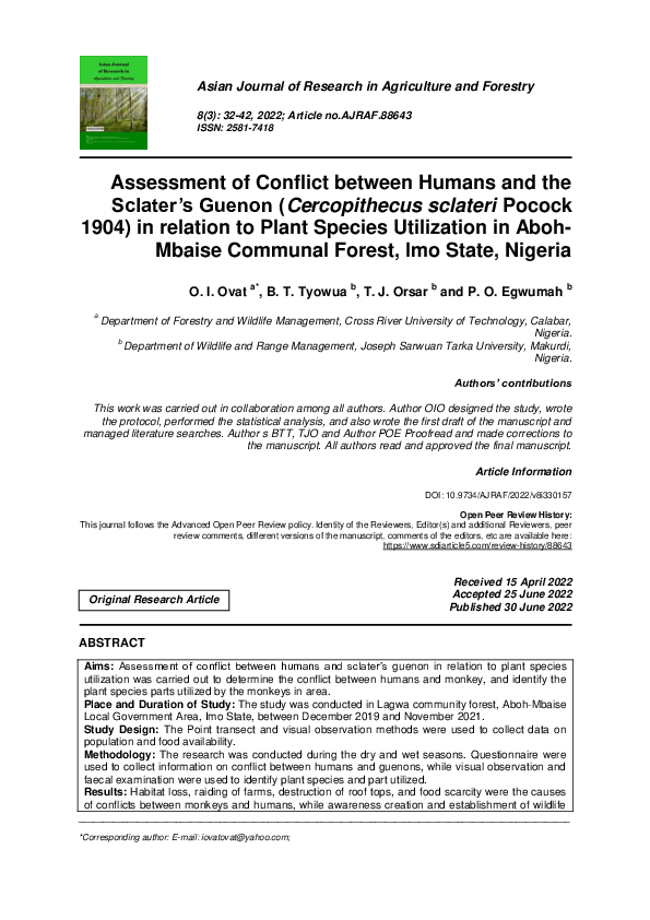 (PDF) Assessment of Conflict between Humans and the Sclater’s Guenon ...