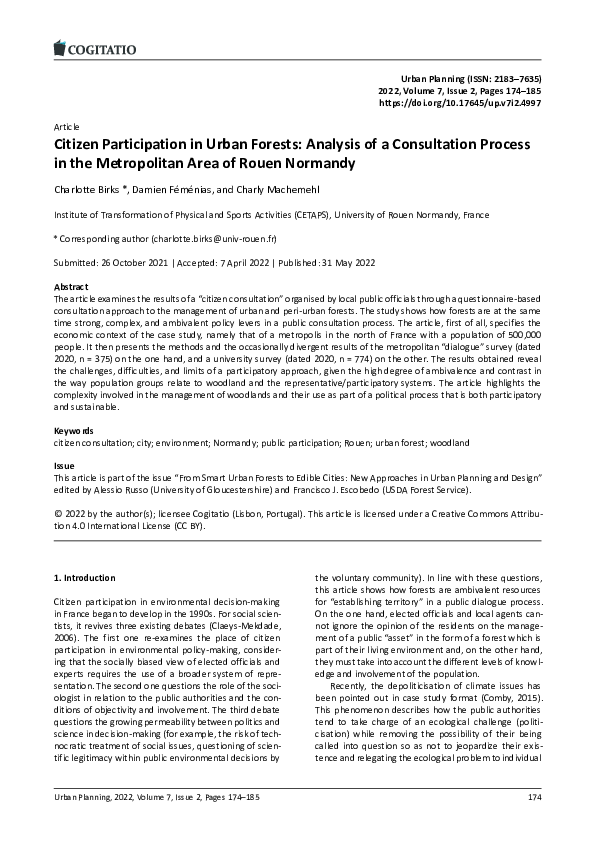 (PDF) Citizen Participation in Urban Forests: Analysis of a ...