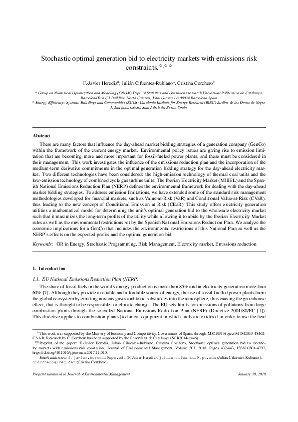 (PDF) Stochastic optimal generation bid to electricity markets with ...