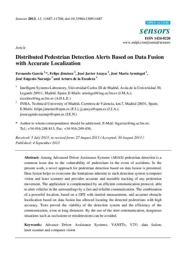 Pdf Distributed Pedestrian Detection Alerts Based On Data Fusion With Accurate Localization
