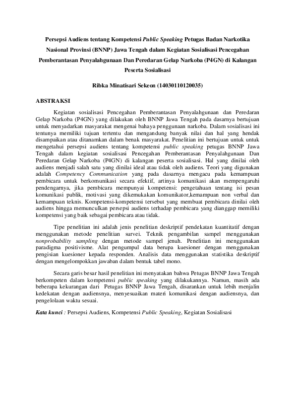(PDF) Persepsi Audiens tentang Kompetensi Public Speaking Petugas Badan Narkotika Nasional ...