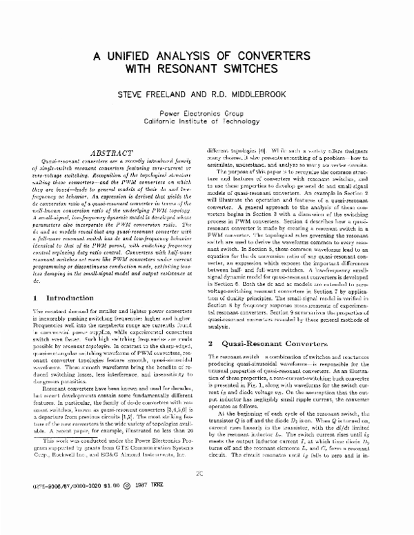 (PDF) A unified analysis of converters with resonant switches
