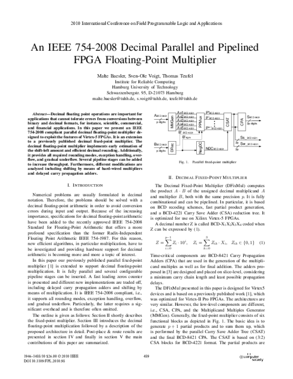 (PDF) An IEEE 754-2008 Decimal Parallel and Pipelined FPGA Floating ...