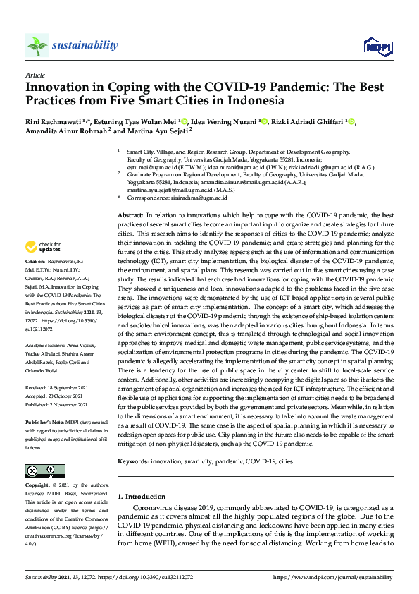 (PDF) Innovation in Coping with the COVID-19 Pandemic: The Best Practices from Five Smart Cities ...