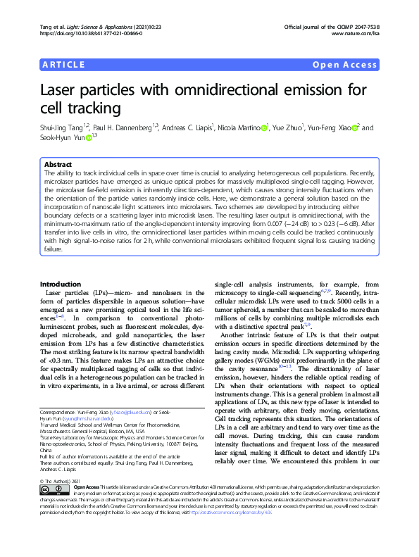 (PDF) Laser particles with omnidirectional emission for cell tracking