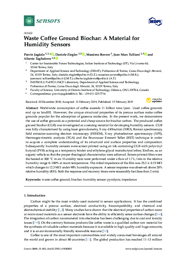 (PDF) Waste Coffee Ground Biochar: A Material for Humidity Sensors
