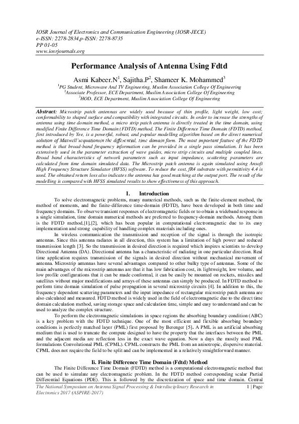 (PDF) Performance Analysis of Antenna Using Fdtd