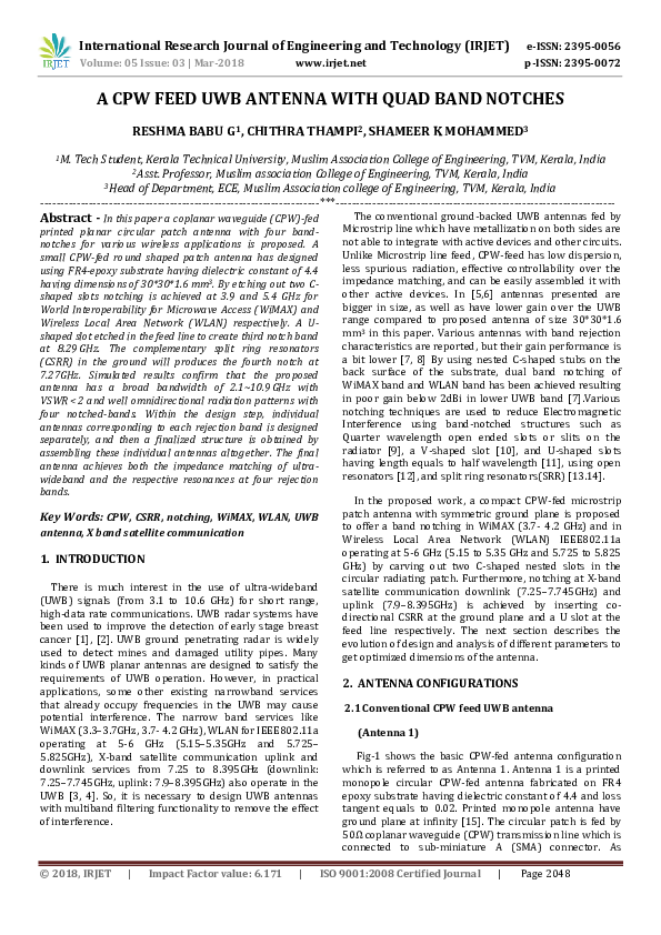 (PDF) A CPW Feed Uwb Antenna with Quad Band Notches