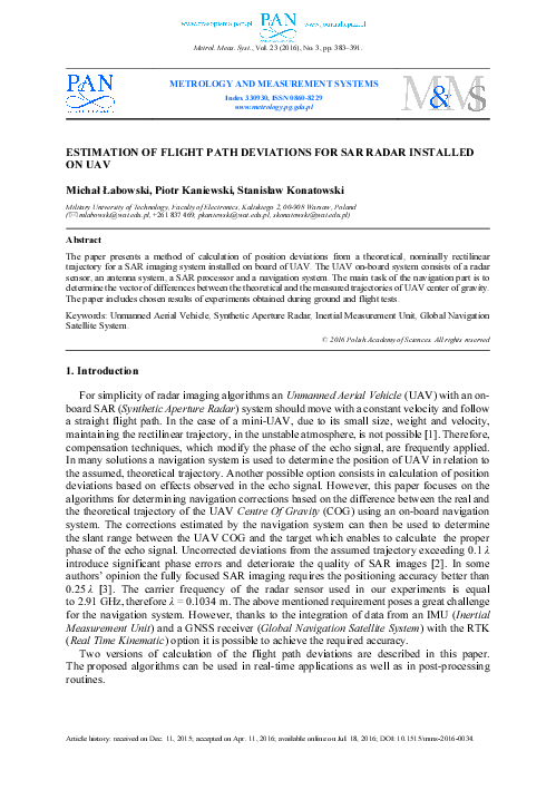 (PDF) Estimation of Flight Path Deviations for SAR Radar Installed on UAV | Piotr Kaniewski ...