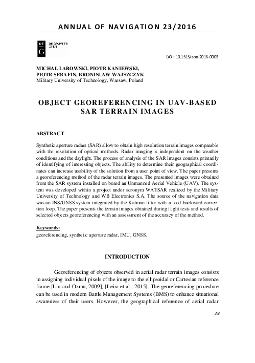 (PDF) Object Georeferencing in UAV-Based SAR Terrain Images