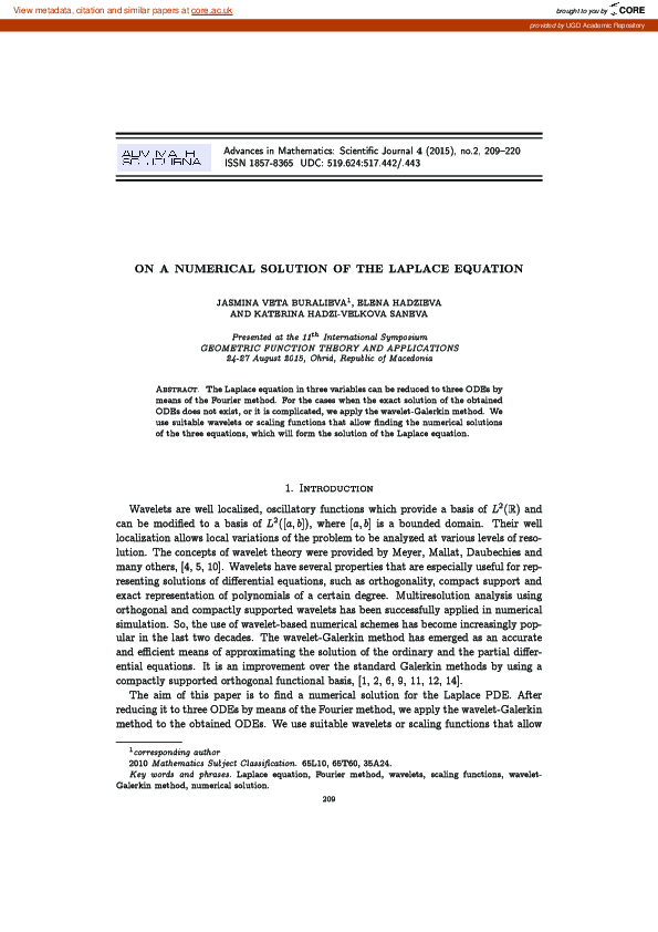 (PDF) On a numerical solution of the Laplace equation