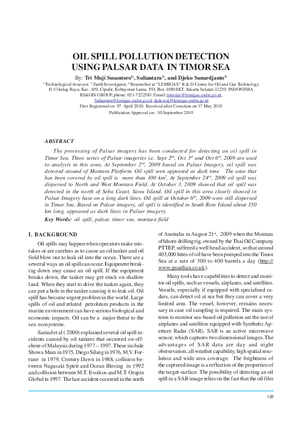 Pdf Oil Spill Pollution Detection Using Palsar Data In Timor Sea