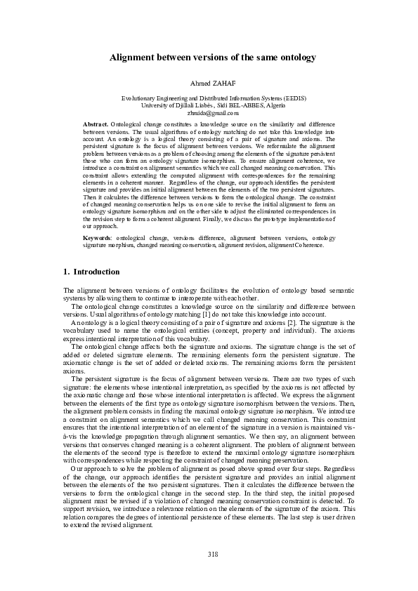(PDF) Alignment Between Versions of the Same Ontology