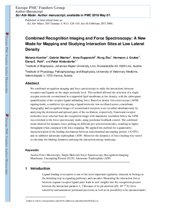 (PDF) Combined Recognition Imaging and Force Spectroscopy: A New Mode ...