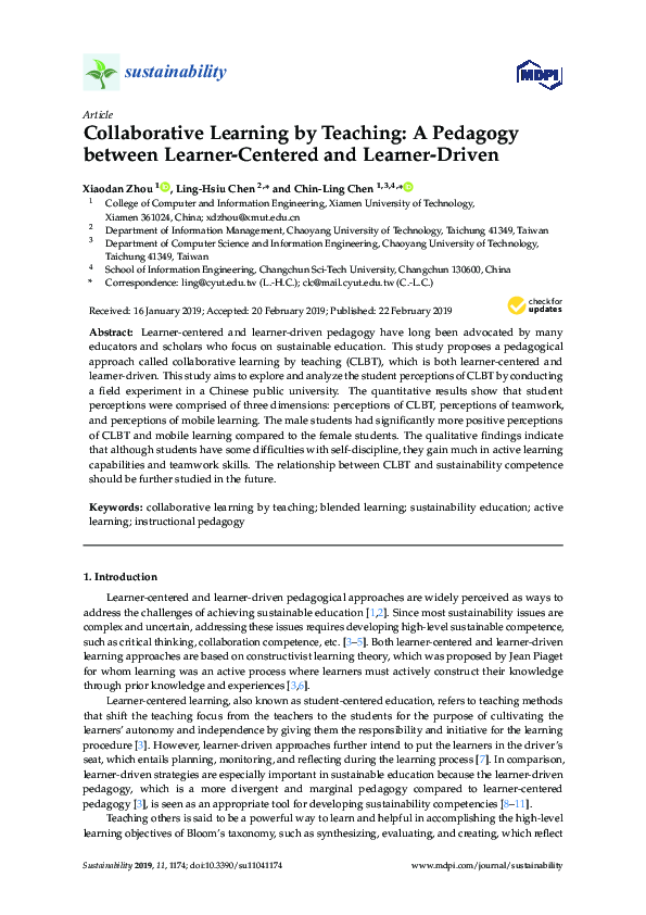 (PDF) Collaborative Learning by Teaching: A Pedagogy between Learner-Centered and Learner-Driven