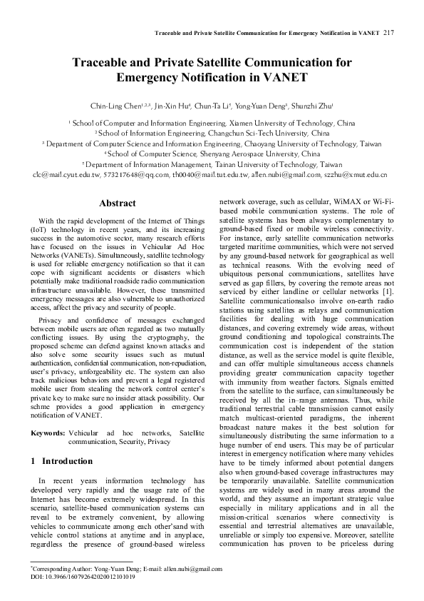 (PDF) Traceable and Private Satellite Communication for Emergency ...
