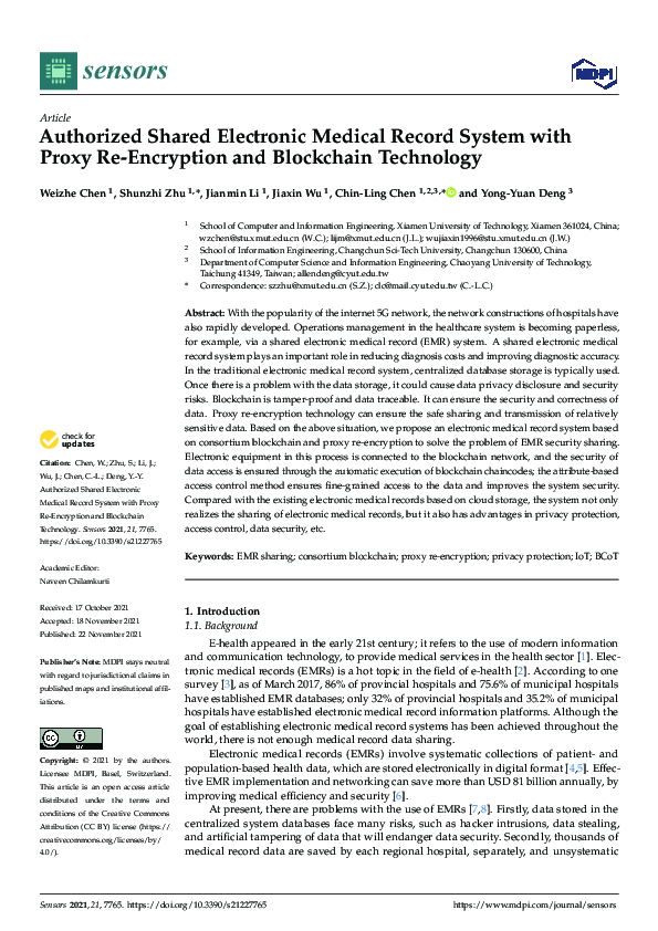 Pdf Authorized Shared Electronic Medical Record System With Proxy Re Encryption And Blockchain
