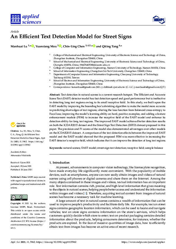 (PDF) An Efficient Text Detection Model for Street Signs