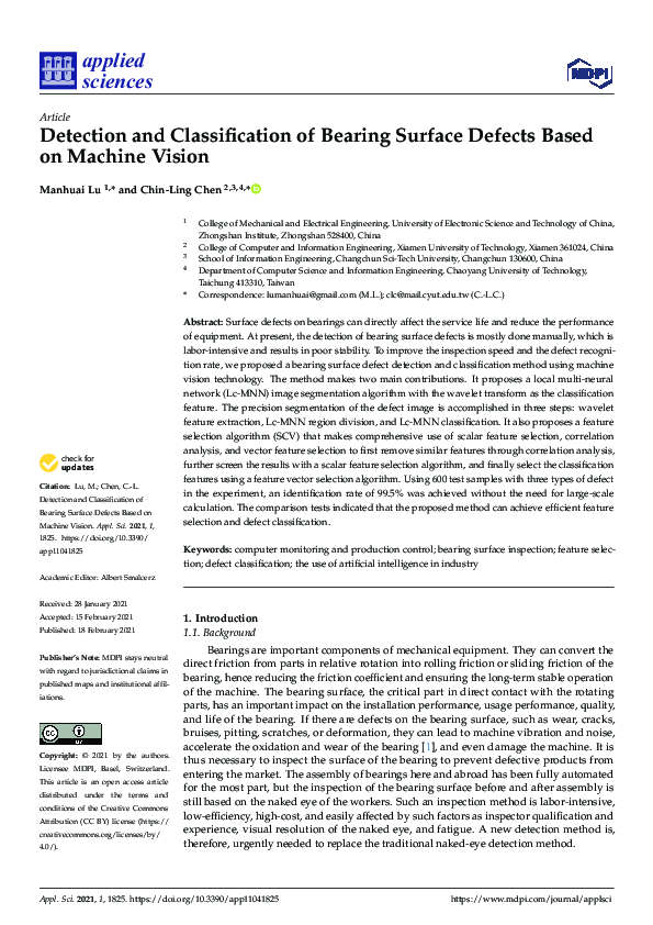 Pdf Detection And Classification Of Bearing Surface Defects Based On