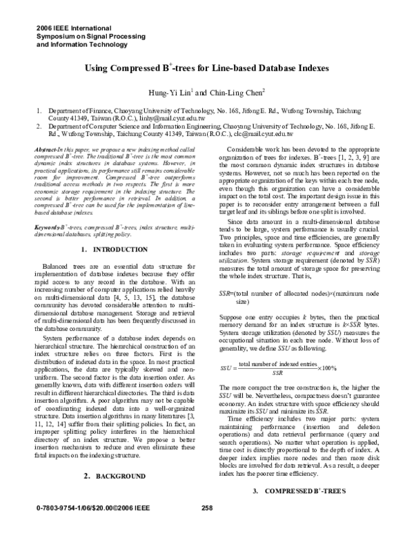 (PDF) Using Compressed B+-trees for Line-based Database Indexes