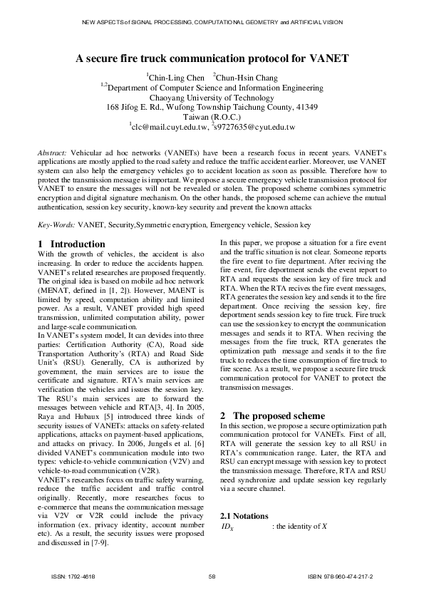 (PDF) A secure fire truck communication protocol for VANET