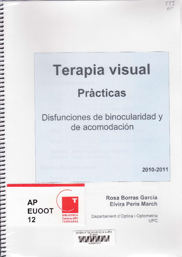(PDF) Terapia visual : prácticas : disfunciones de binocularidad y de acomodación