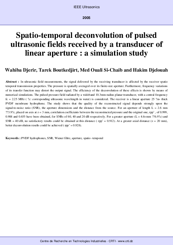 (PDF) Spatio-temporal deconvolution of pulsed ultrasonic fields received by a transducer of ...