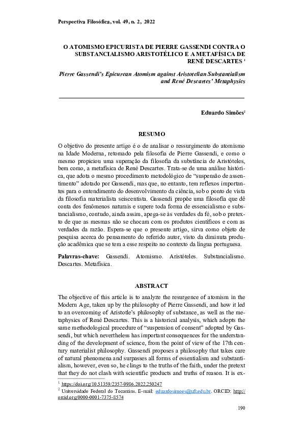 (PDF) O atomismo epicurista de Pierre Gassendi contra o substancialismo ...
