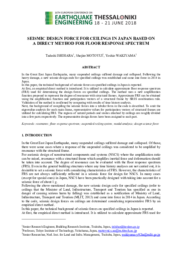 Pdf Seismic Design Force For Ceilings In Japan Based On A Direct Method For Floor Response