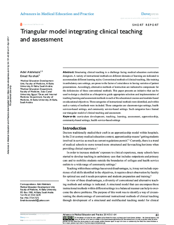 (PDF) Triangular model integrating clinical teaching and assessment