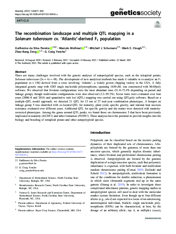 (PDF) The recombination landscape and multiple QTL mapping in a Solanum ...