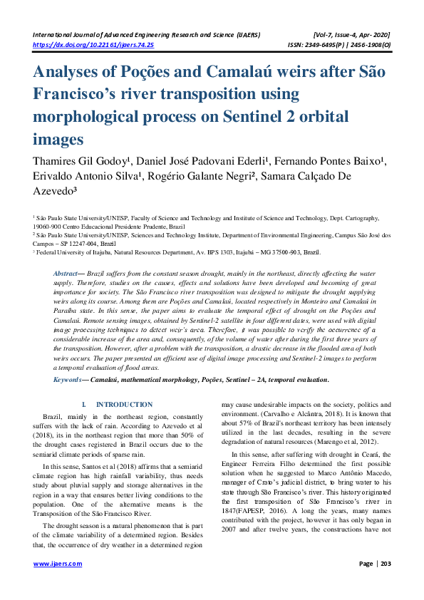 (PDF) Analyses of Poções and Camalaú weirs after São Francisco’s river ...