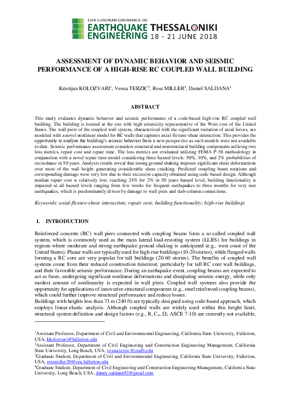 (PDF) Assessment of dynamic behavior and seismic performance of a high ...