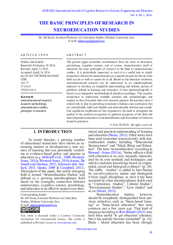(PDF) The basic principles of research in neuroeducation studies