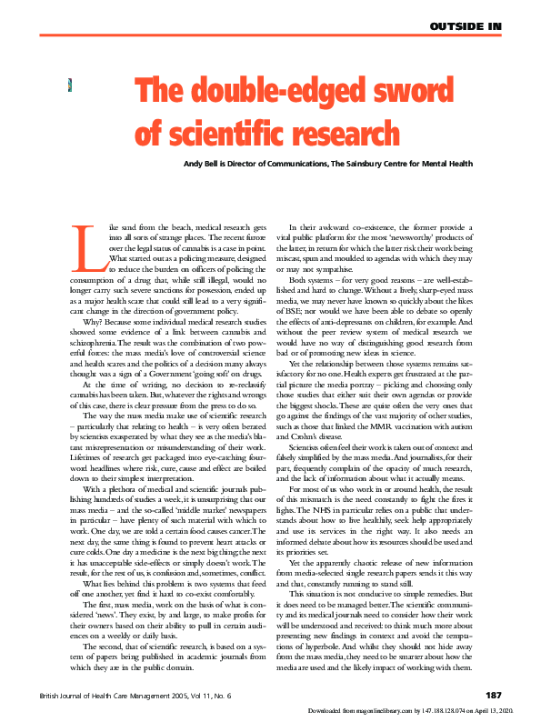 (PDF) The double-edged sword of scientific research | Andy Bell ...