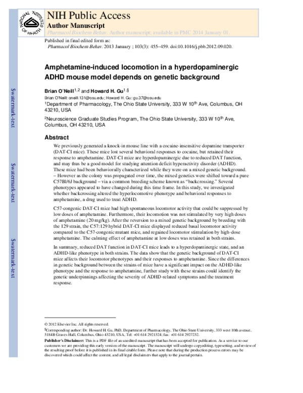 (PDF) Amphetamine-induced locomotion in a hyperdopaminergic ADHD mouse ...