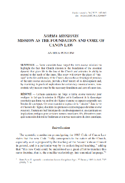 (PDF) Norma Missionis: Mission as the Foundation and Core of Canon Law