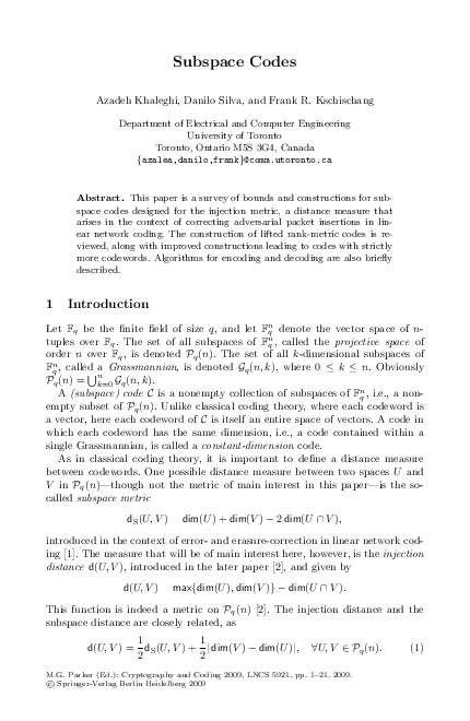 (PDF) Subspace Codes