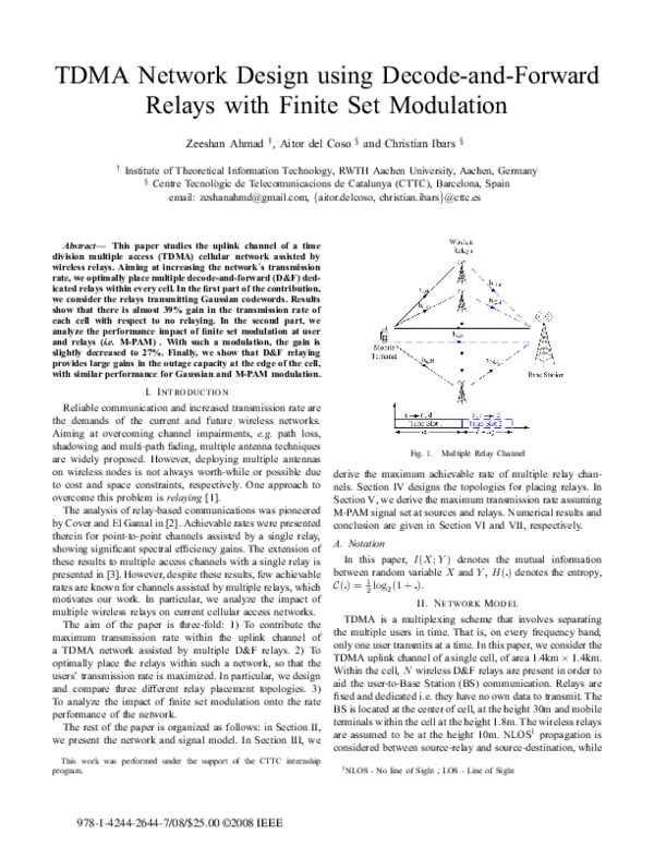 Pdf Tdma Network Design Using Decode And Forward Relays With Finite